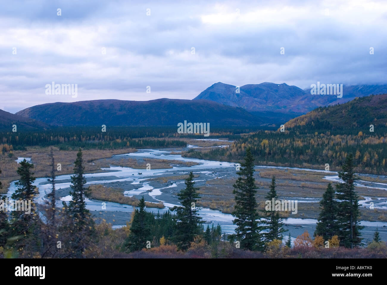 Fall season in Alaska. River, mountains, clouds, colors Stock Photo - Alamy