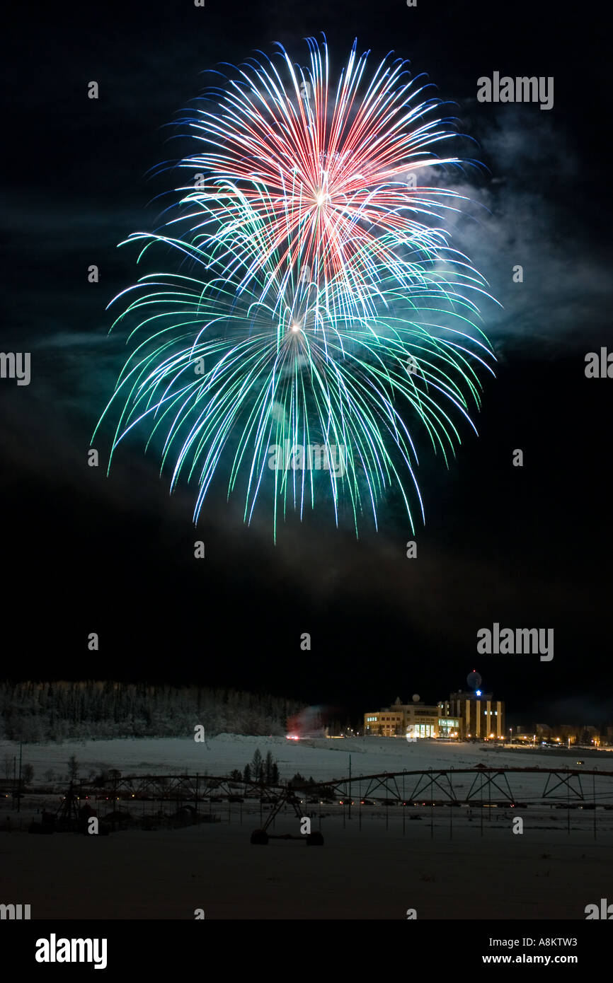 Fireworks explosion with colorful tips, two of them Stock Photo - Alamy