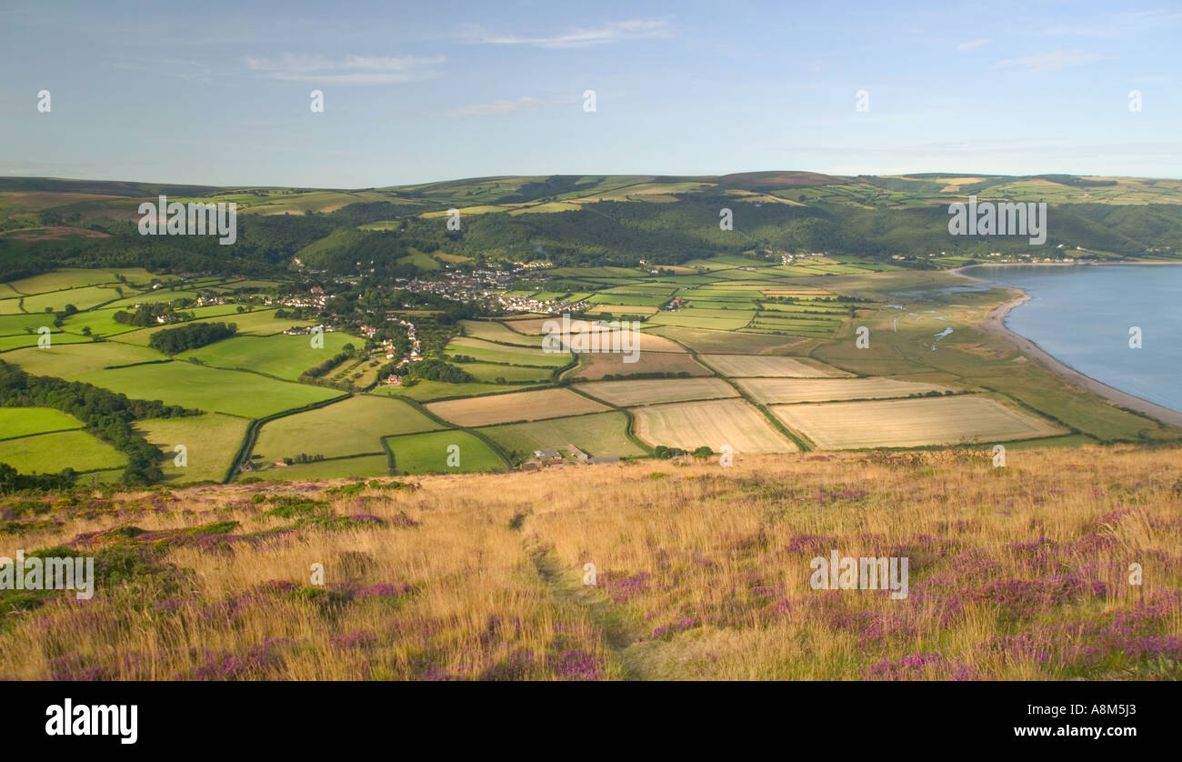 A view across Porlock to the hills of Exmoor National Park Somerset ...