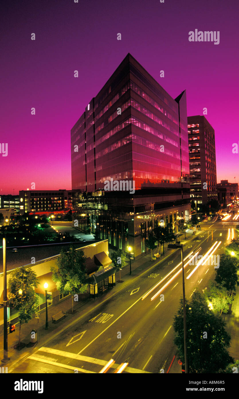 Sunset view of downtown from main street in Boise, Idaho Stock Photo ...