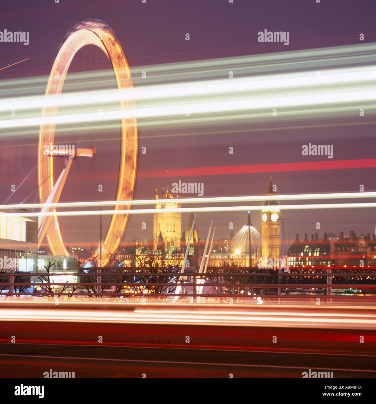London eye with passing traffic waterloo bridge hi-res stock ...