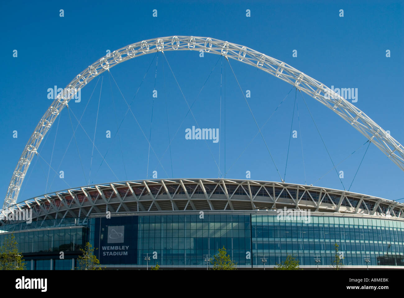 Horizontal close up of the new Wembley Stadium arch on a bright sunny ...
