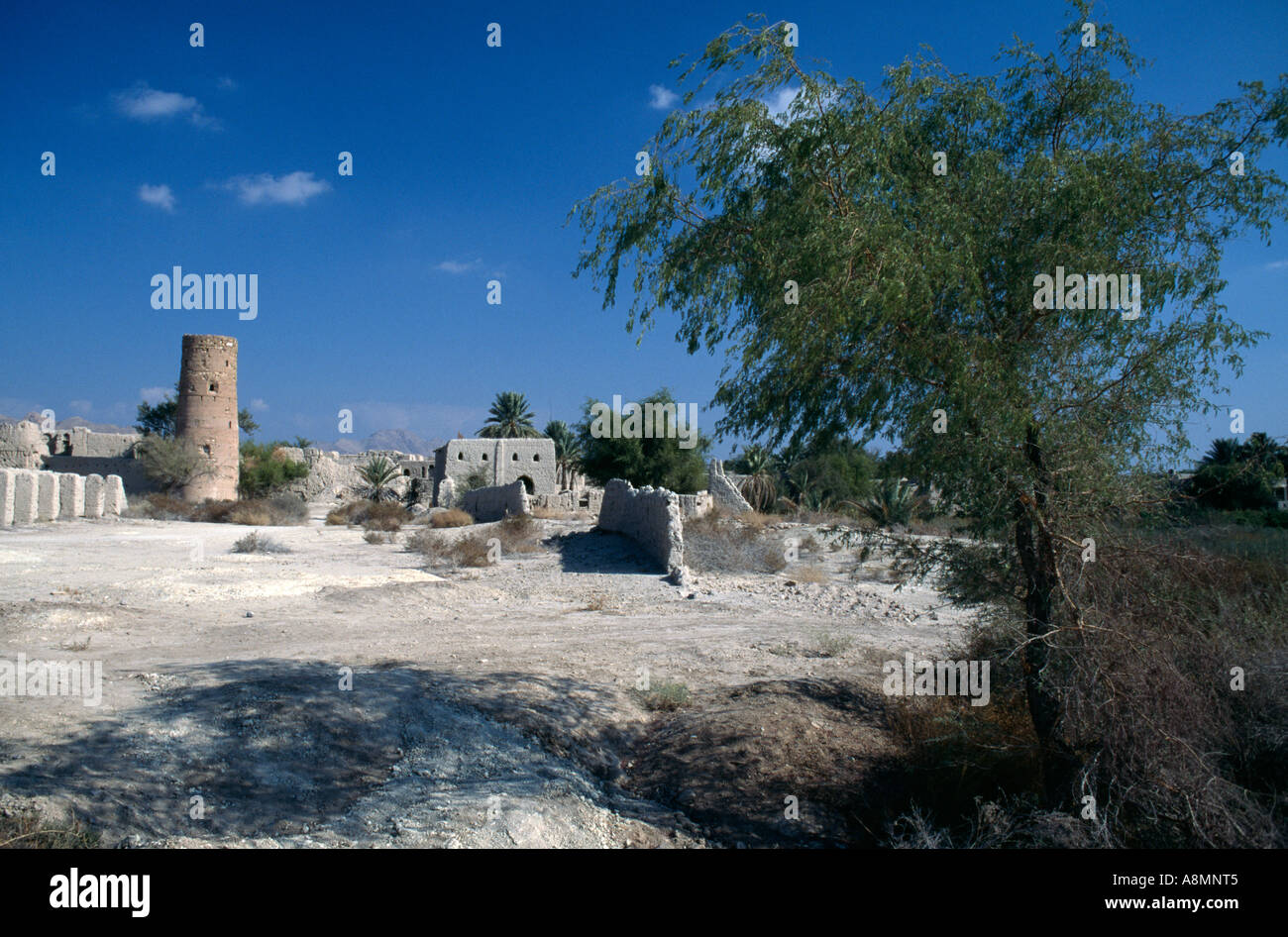 The walled town of Bilad Manah, Oman. The town is over 500 years old ...