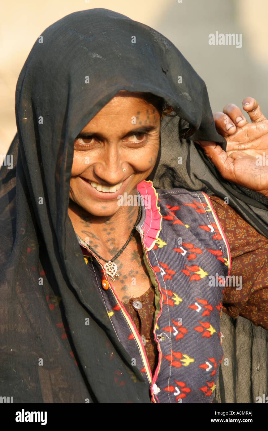 Bajana tribal woman with traditional tattoos. Gujarat India Stock Photo ...