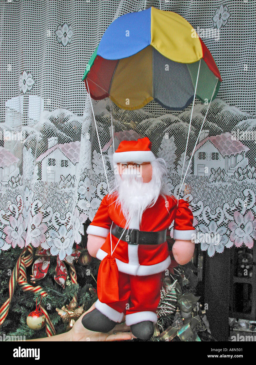 Santa Claus with parachute Stock Photo - Alamy