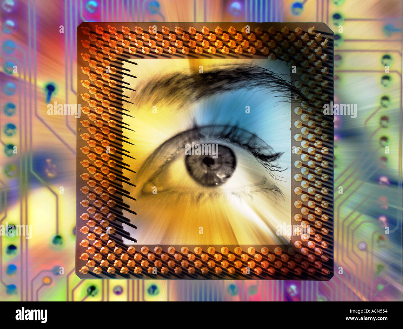 Eye and computer chip Stock Photo - Alamy