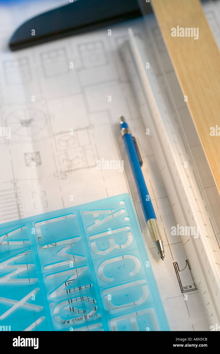 Architectural house plan drawings tools hi-res stock photography and ...