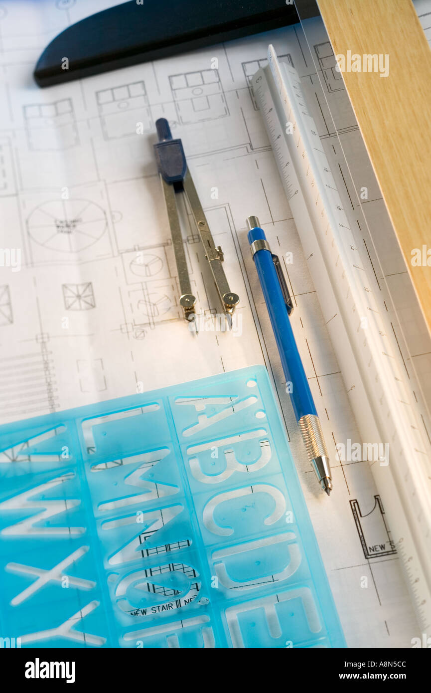 Architectural house plan drawings tools hi-res stock photography and ...