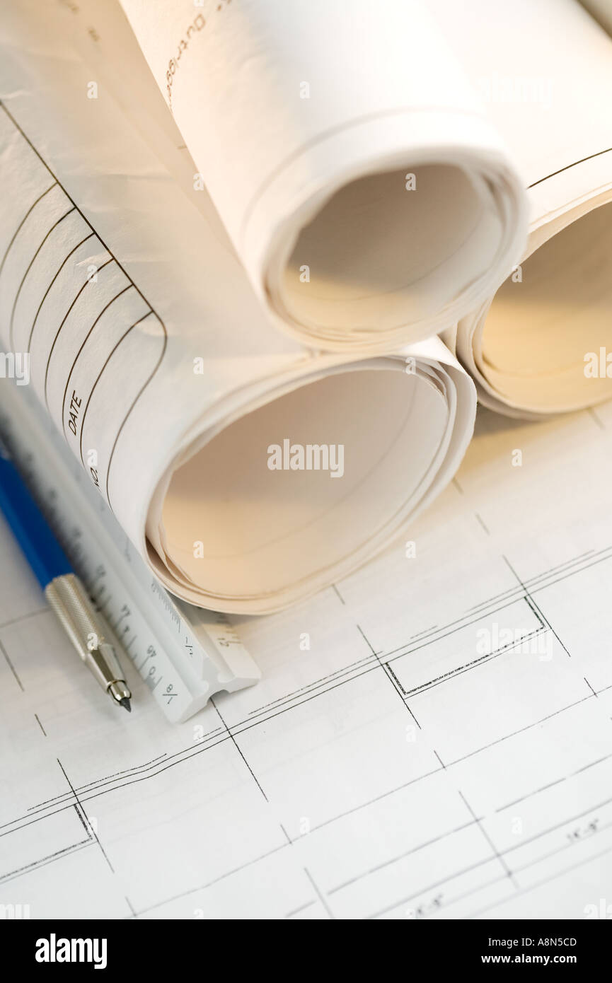Architectural house plan drawings tools hi-res stock photography and ...