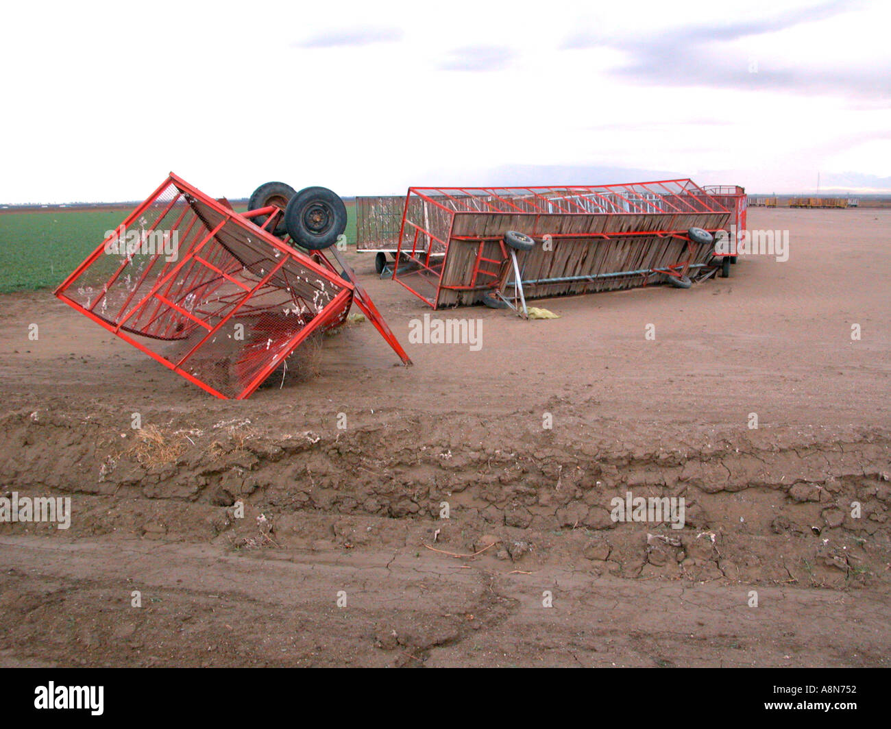 Wind and storm damage to buildings and trailers on Cotton Farm in San ...