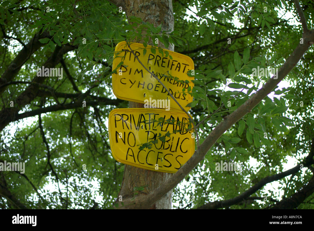 Makeshift No Access signs in English and Welsh Stock Photo - Alamy
