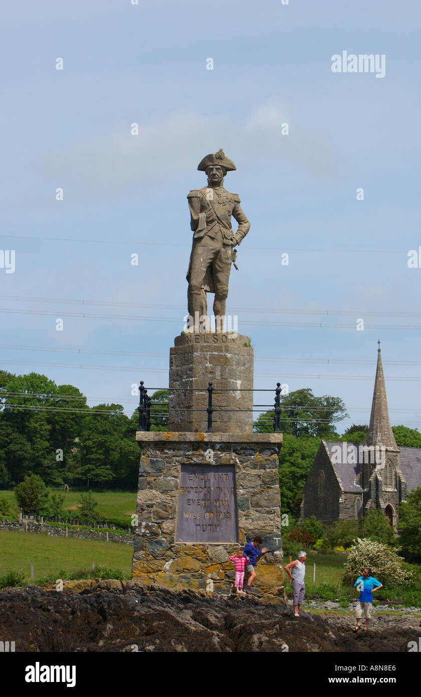 Statue of Admiral Horatio Nelson on the banks of the Menai Strait near ...