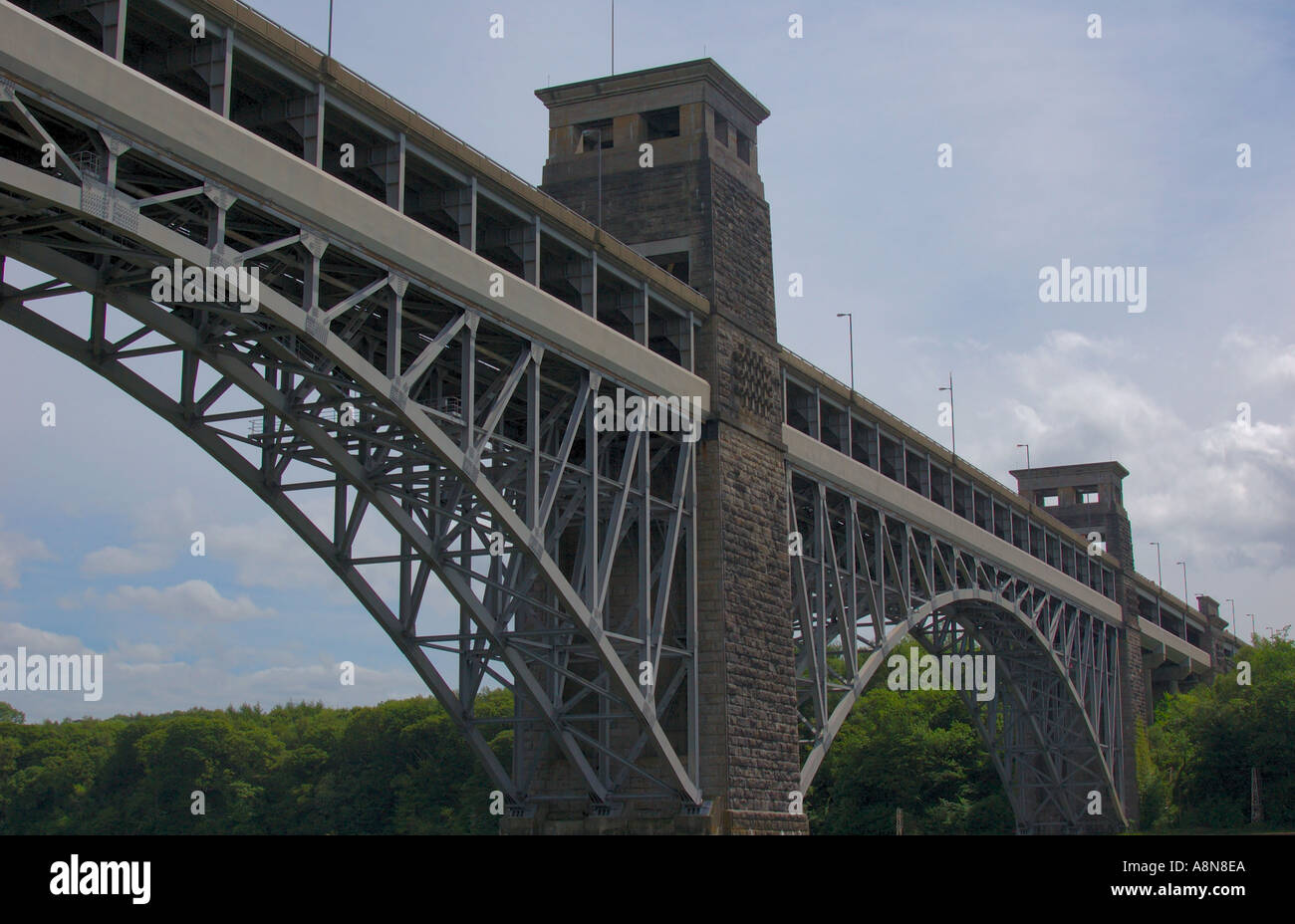 The Britannia Bridge spanning the Menai Strait between Anglesey and the ...