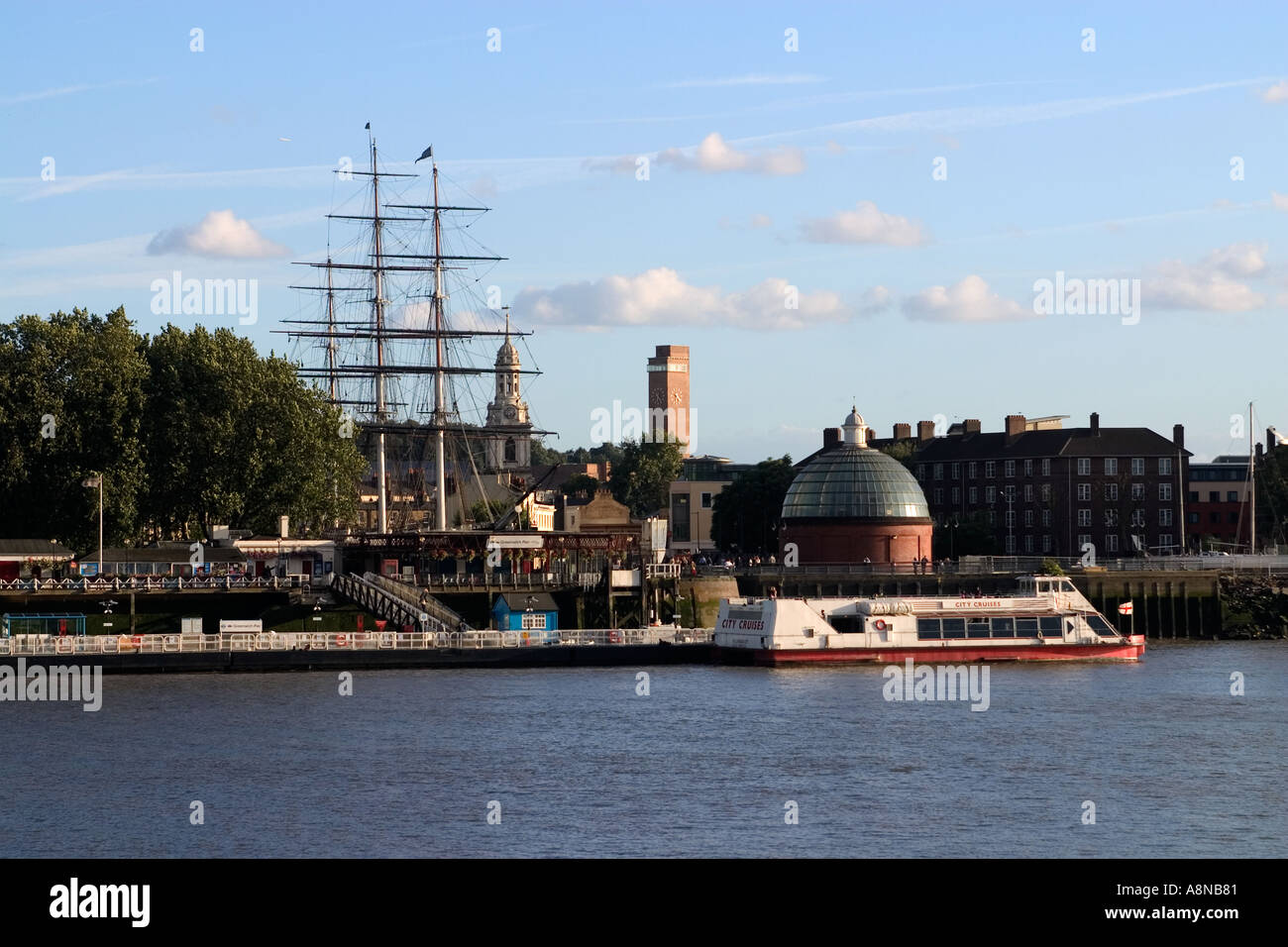 View to Cutty Sark across River Thames Greenwich London England UK ...