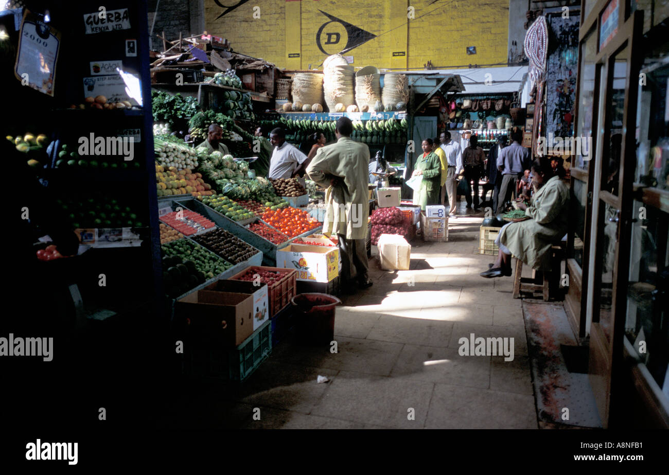 AFRICA KENYA Nairobi City Market with colorful display of fruits ...