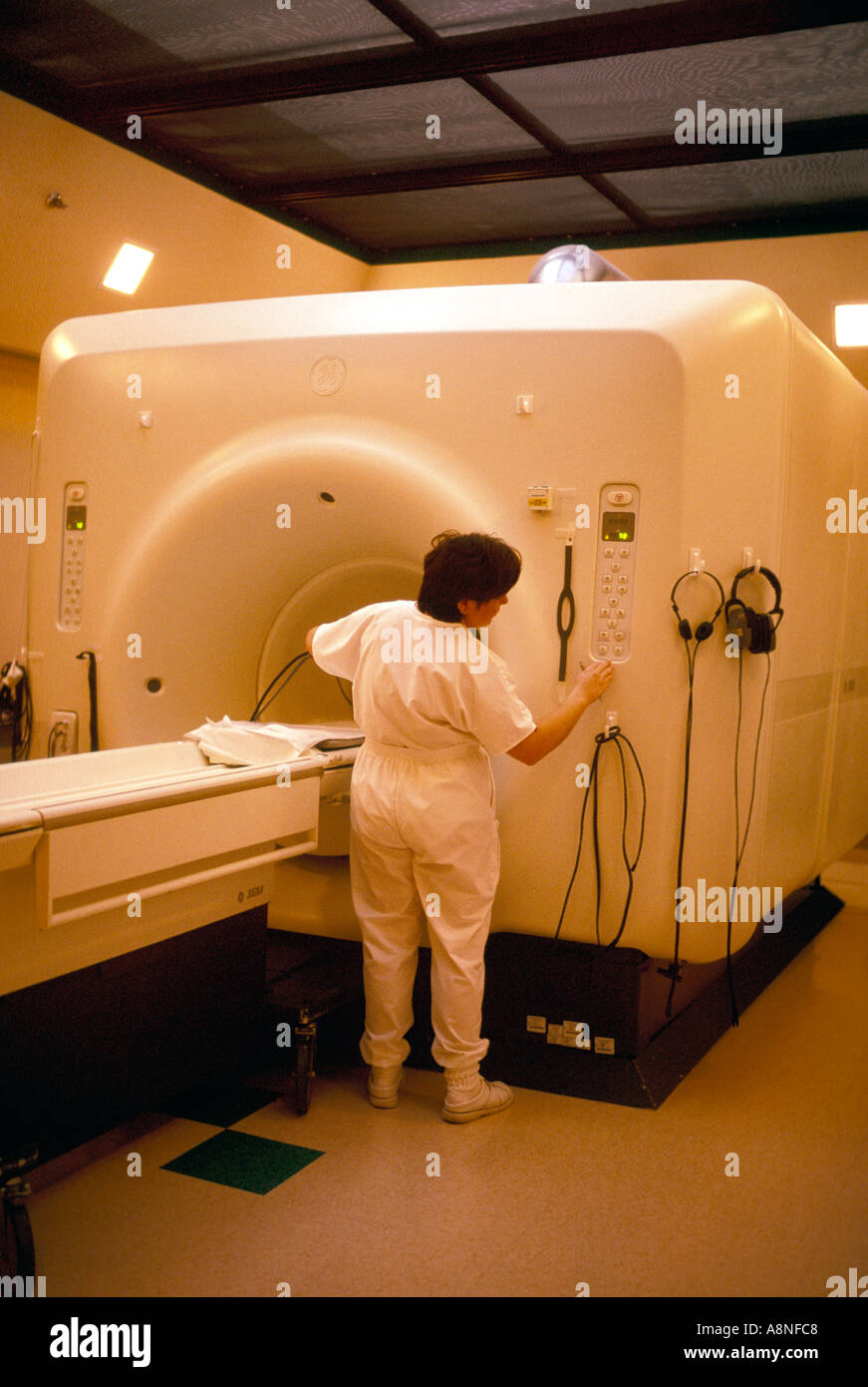 Magnetic Resonance Imaging MRI machine being used to scan and diagnose ...