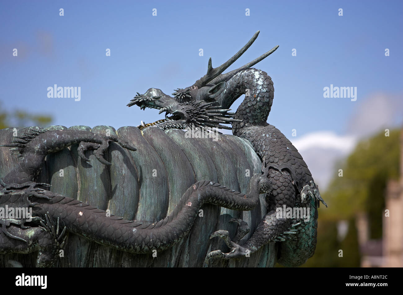 Water Dragon Statue on the Fountain in Duffryn Gardens, Bonvilston ...