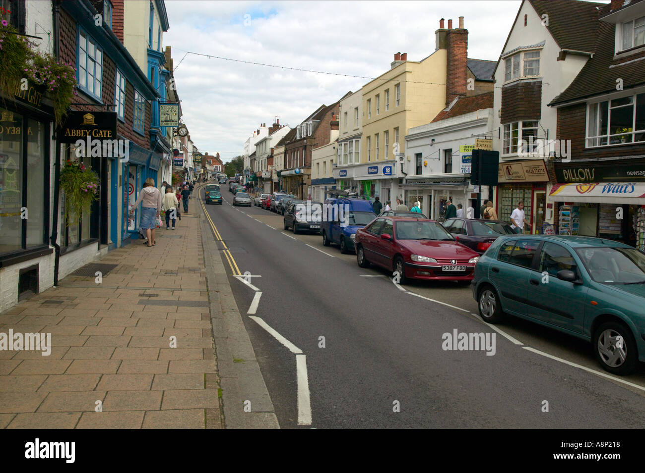 Battle High Street in east Sussex looking North away from the Abbey ...