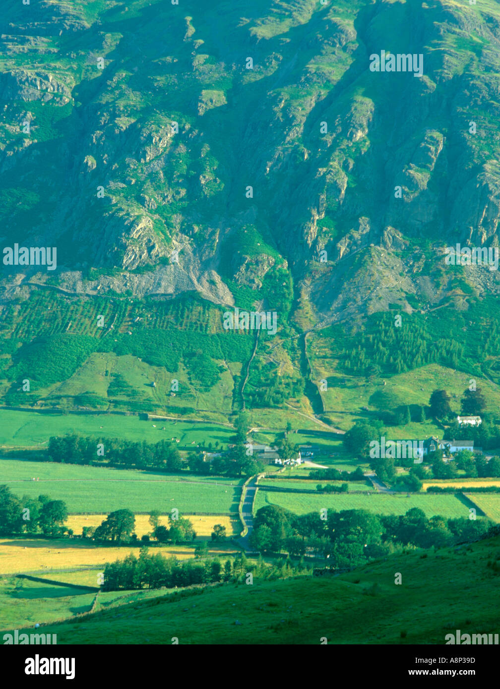 Beautiful field scene; Middle Fell Farm and the Dungeon Ghyll Hotel ...