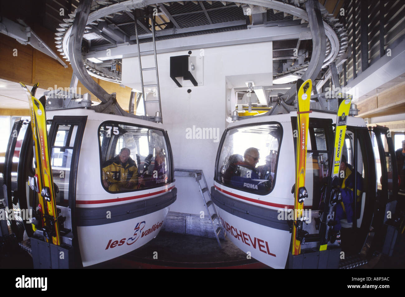 A view of an eight seater bubble car telecabin at Courchevel 1850 in ...