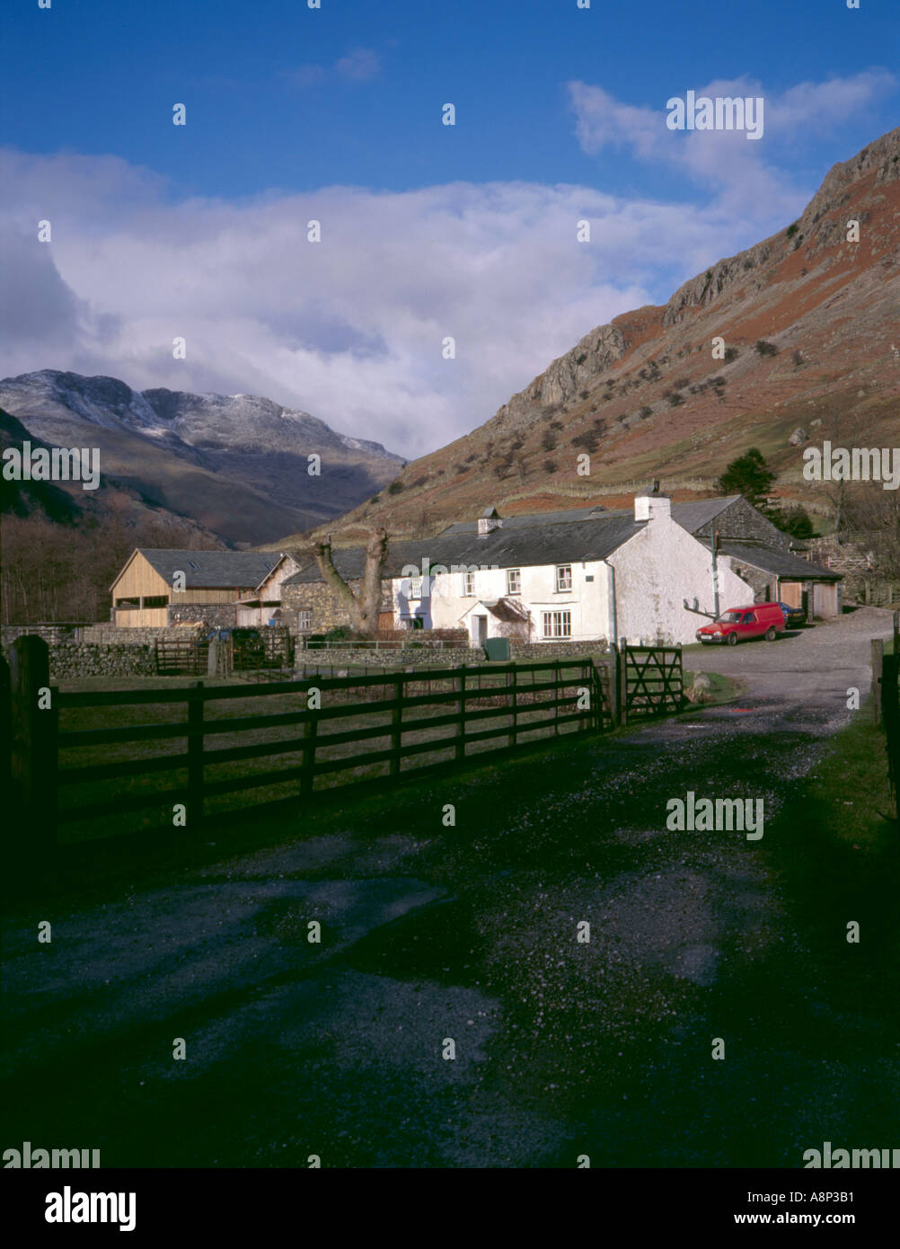 Middle Fell Farm with Bow Fell beyond, Langdale, Lake District National ...