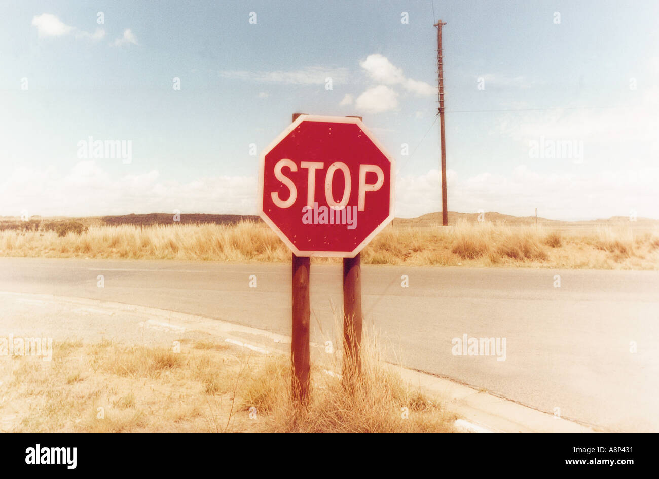 Stop sign on deserted road Aliwal North Eastern Cape South Africa Stock ...