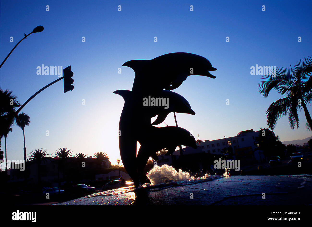 A Dolphin Statue in Santa Barbara in Stearns Wharf West Beach Stock ...