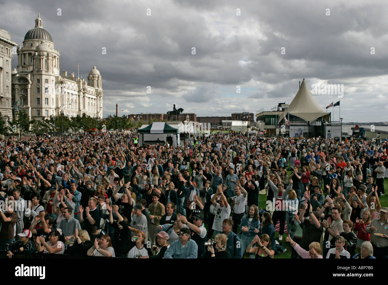 Stage View of audience Mathew street festival 2004 Liverpool Stock ...