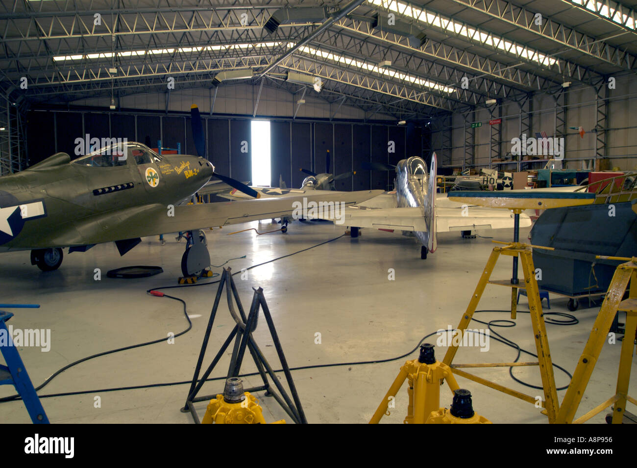 The service hanger at Duxford containing a Spitfire and Mustang Stock ...