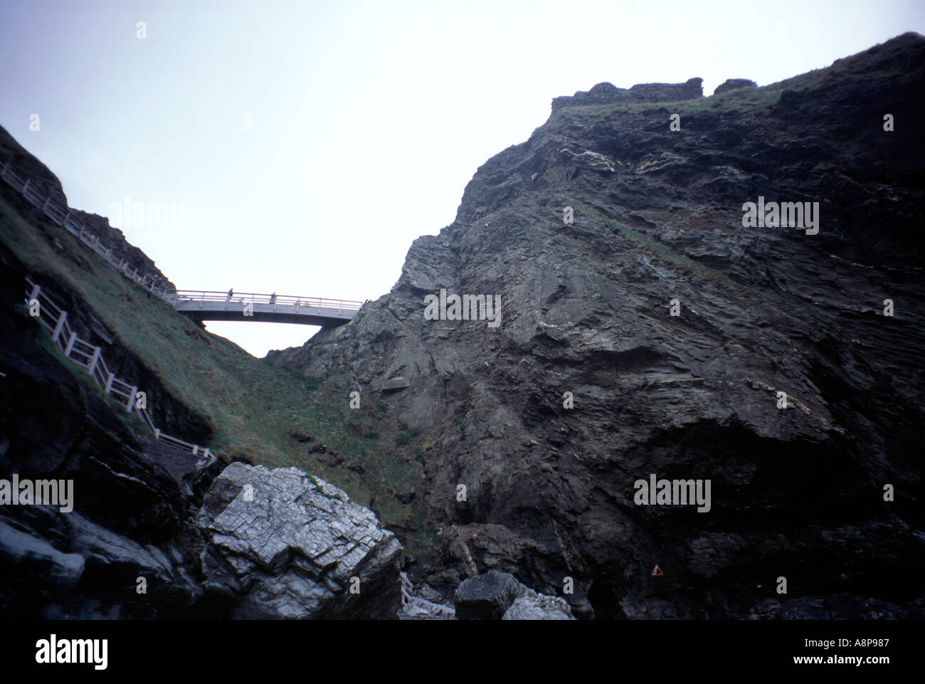 Tintagel Castle high up on the rocky cornish cliffs the home of King ...