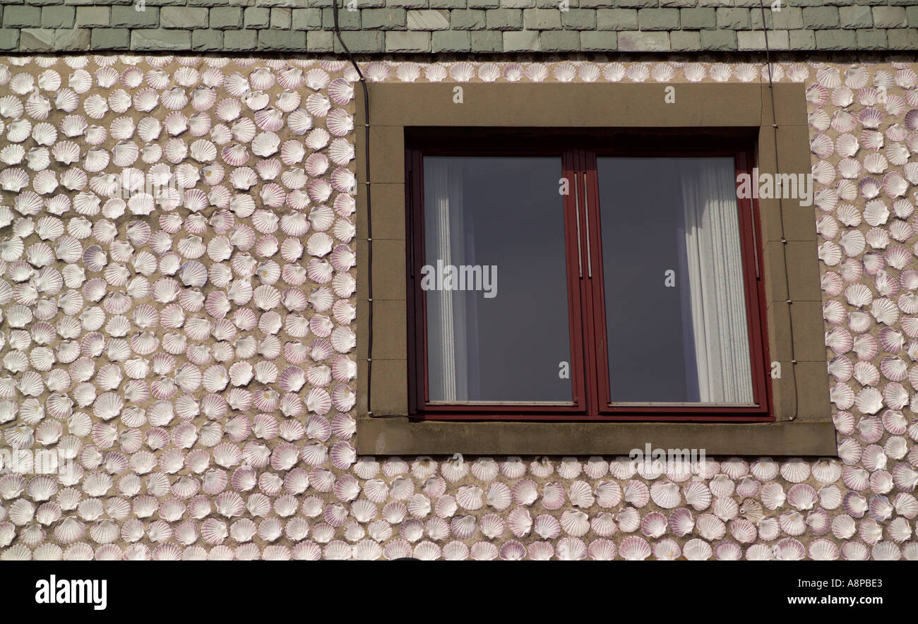 Wall of house covered in Scallop shells Eyemouth Borders Scotland UK ...