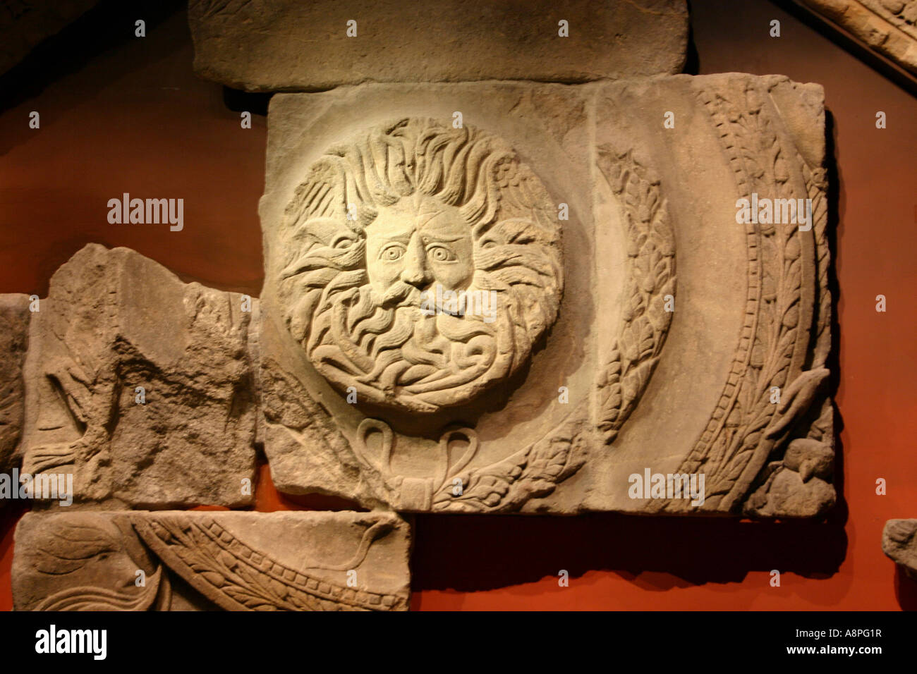 The Sun God as depicted in the stonework of the Roman remains at Bath ...