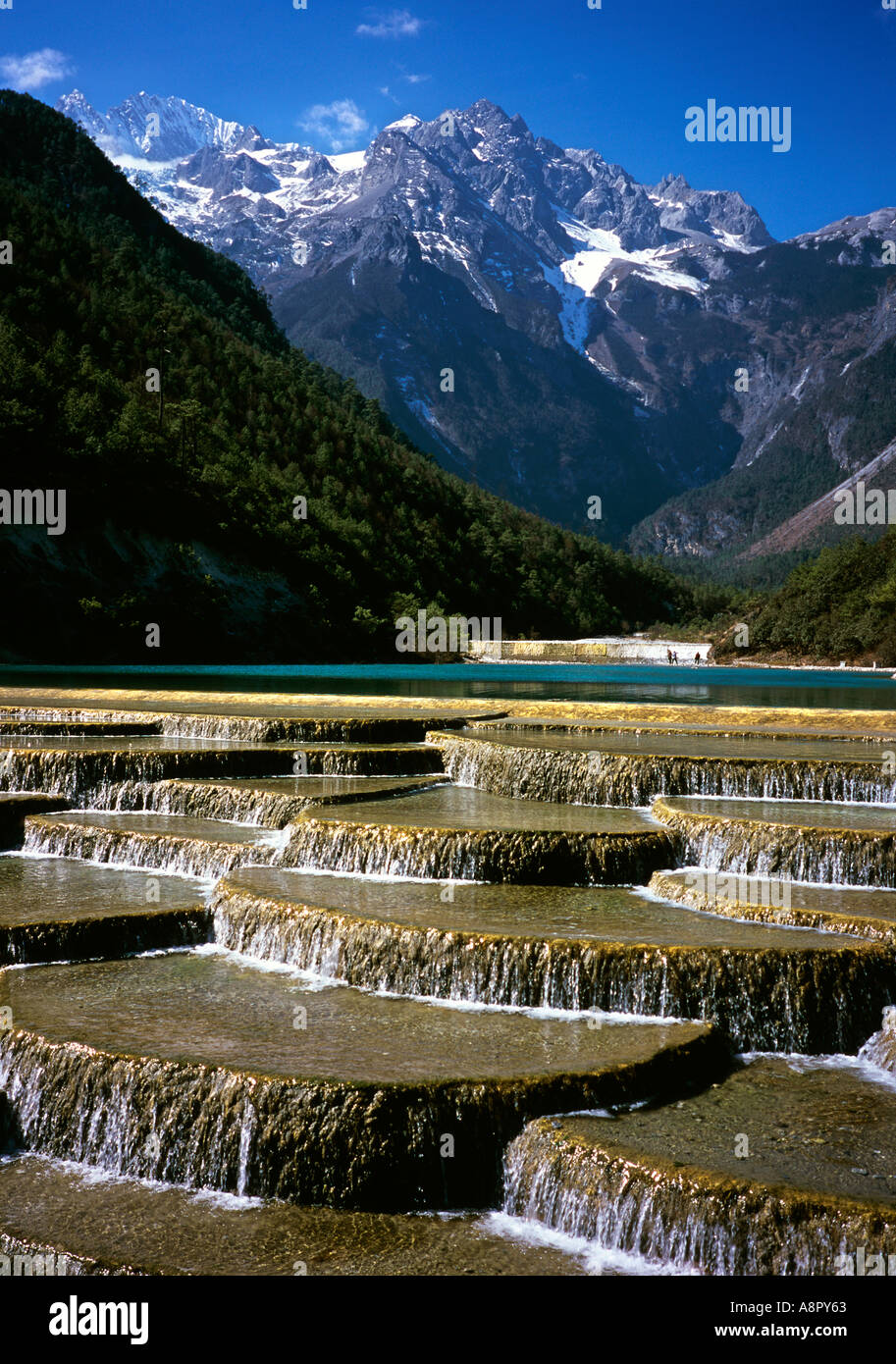 China Yunnan Lijiang Jade Dragon Snow Mountain Waterfall Stock Photo ...