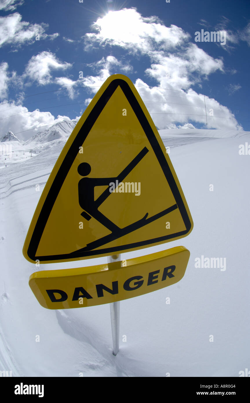 Danger sign, ski tow Stock Photo - Alamy