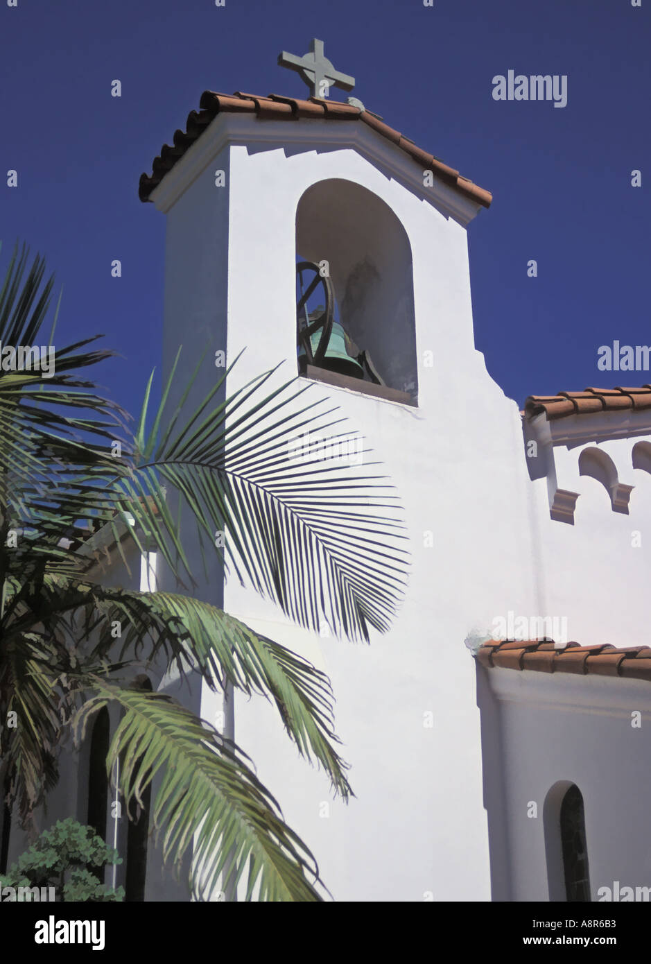 mission style church tower La Jolla CA Stock Photo - Alamy