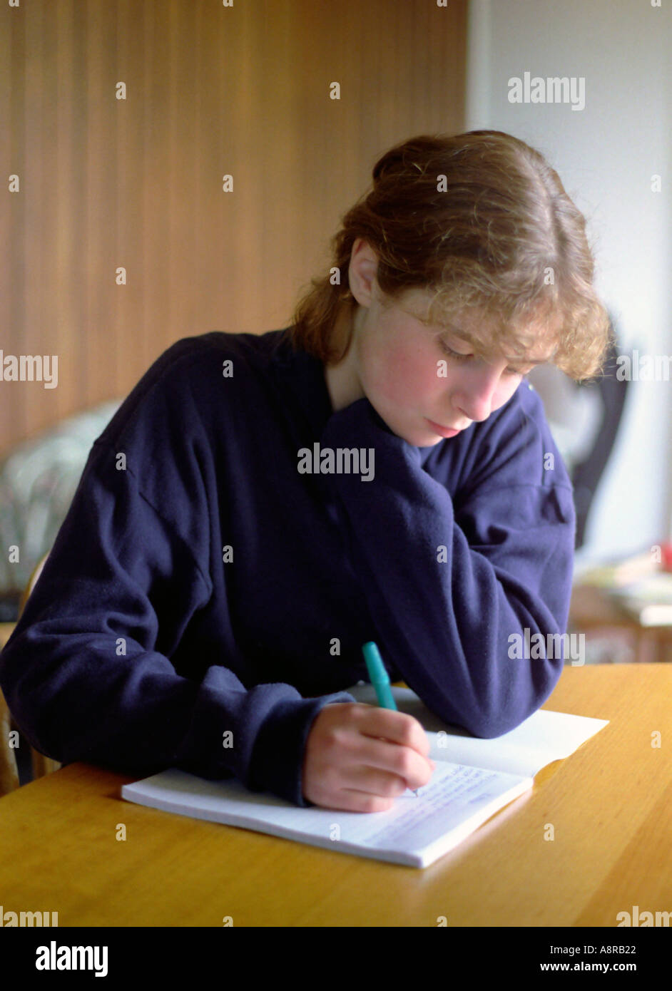 Teenage girl with homework Stock Photo - Alamy