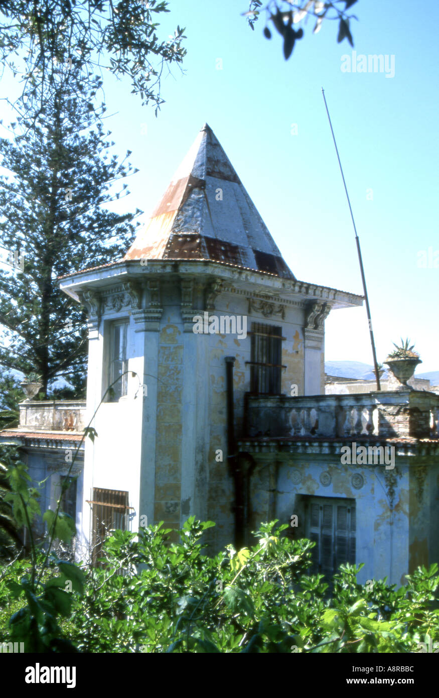 Lead roofed tower of dilapidated Andros house number 1726 Stock Photo ...