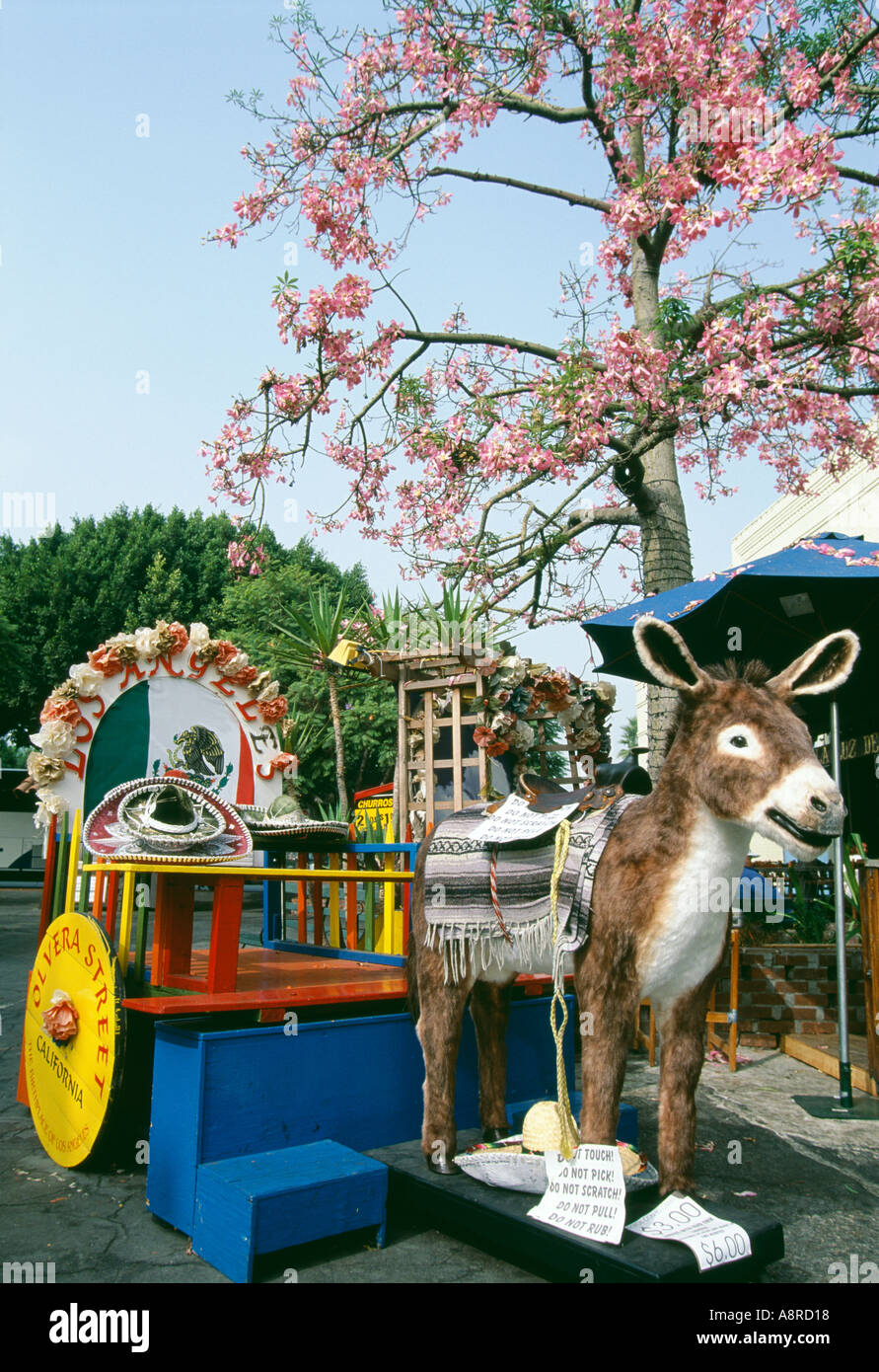 Donkey and cart display at Mexican market stall in Olvera Street Los ...