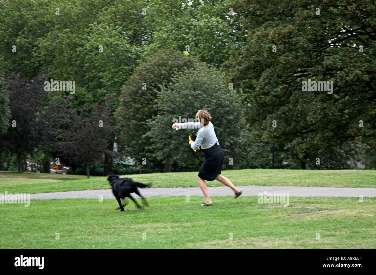 Dog chasing woman hi-res stock photography and images - Alamy