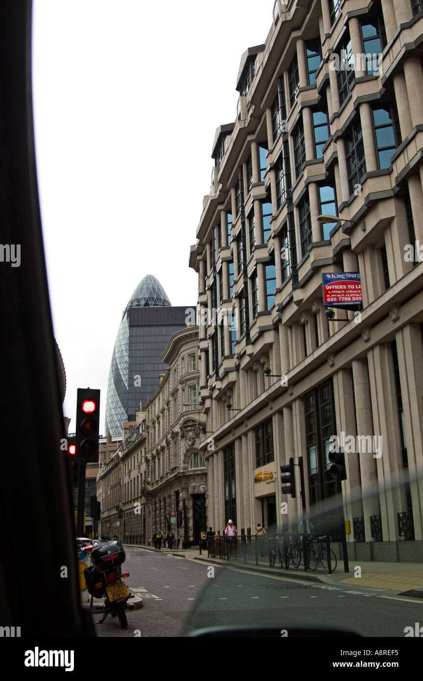 Driver s window view of central London streets with red traffic lights ...