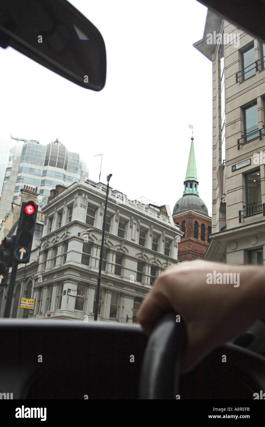 Car driver s view of central London streets in the city waiting at red ...