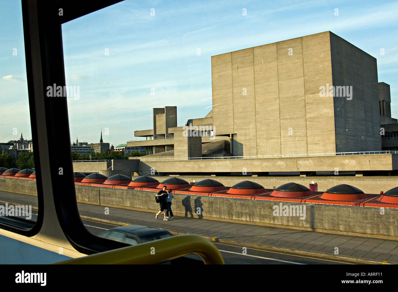 London bus top floor window view of the National Theatre at the ...
