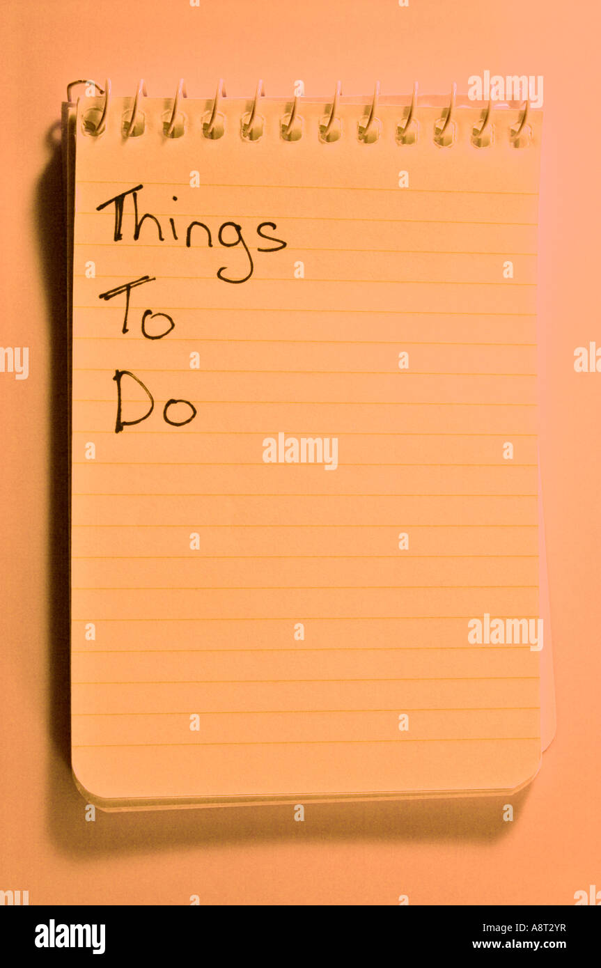 Things To Do Notes Notepad Notebook Orange Stock Photo - Alamy