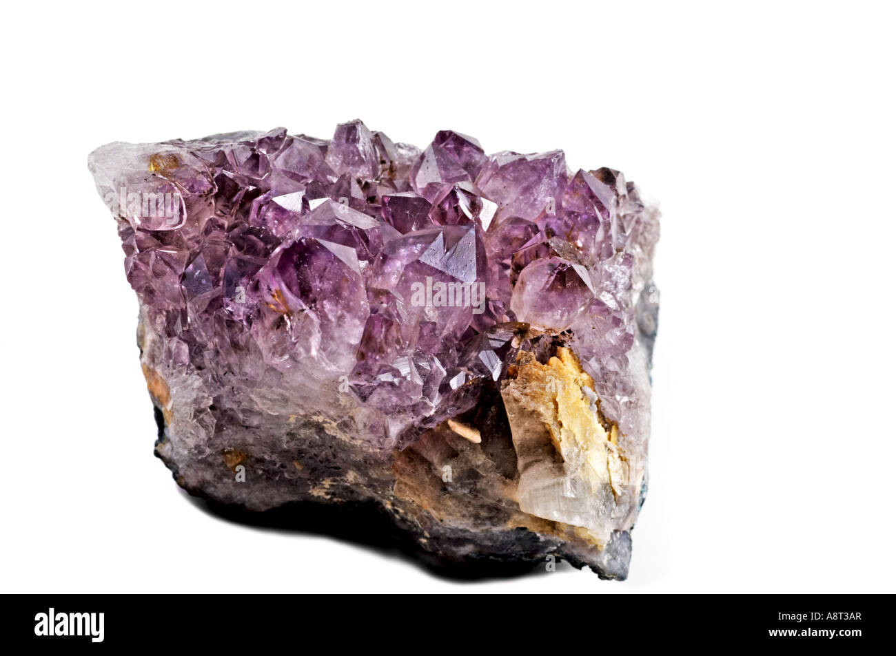 Purple Amethyst SiO2 on white background Stock Photo - Alamy