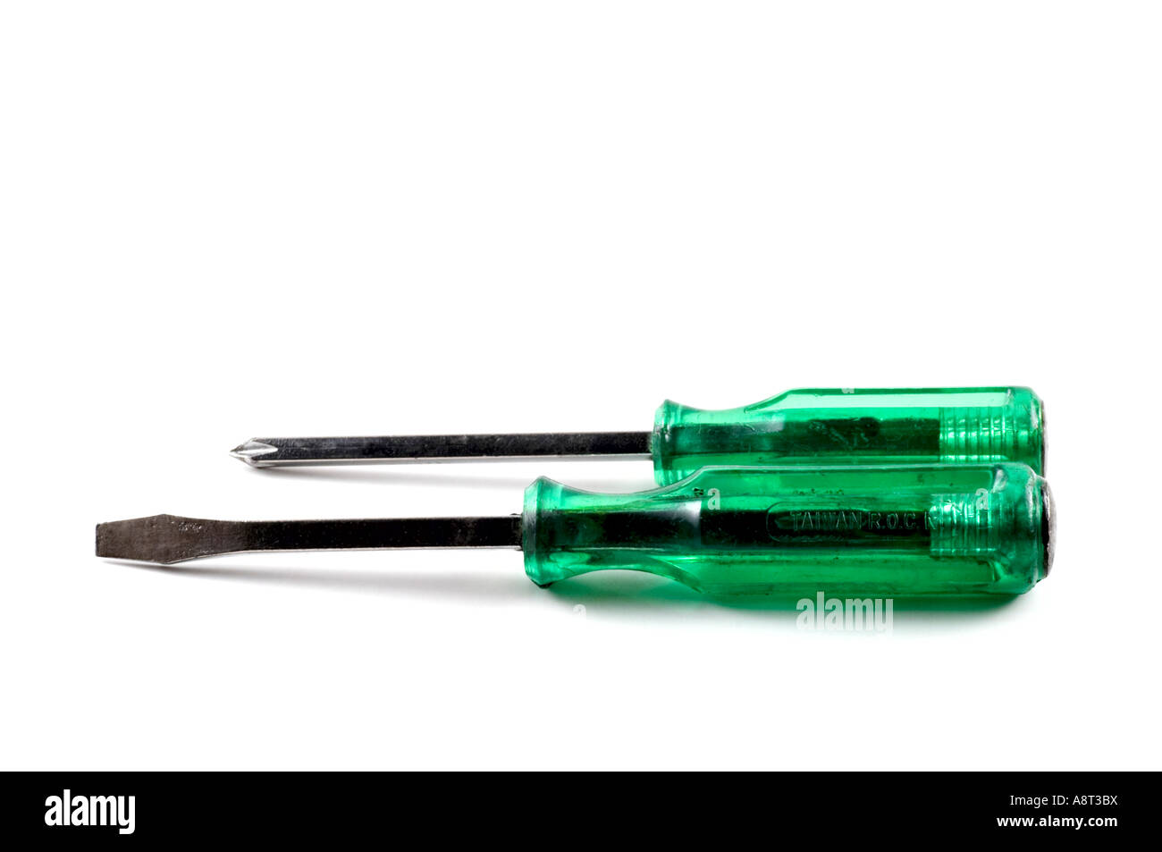 Pair of Screw Drivers Phillips head and Flat head with green plastic ...