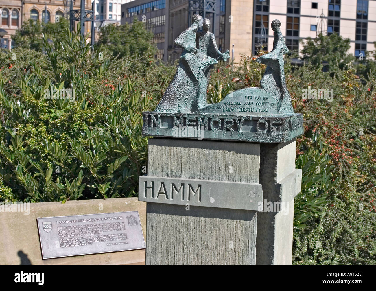 Bradford UK Memorial to victims of Bradford City football ground fire ...