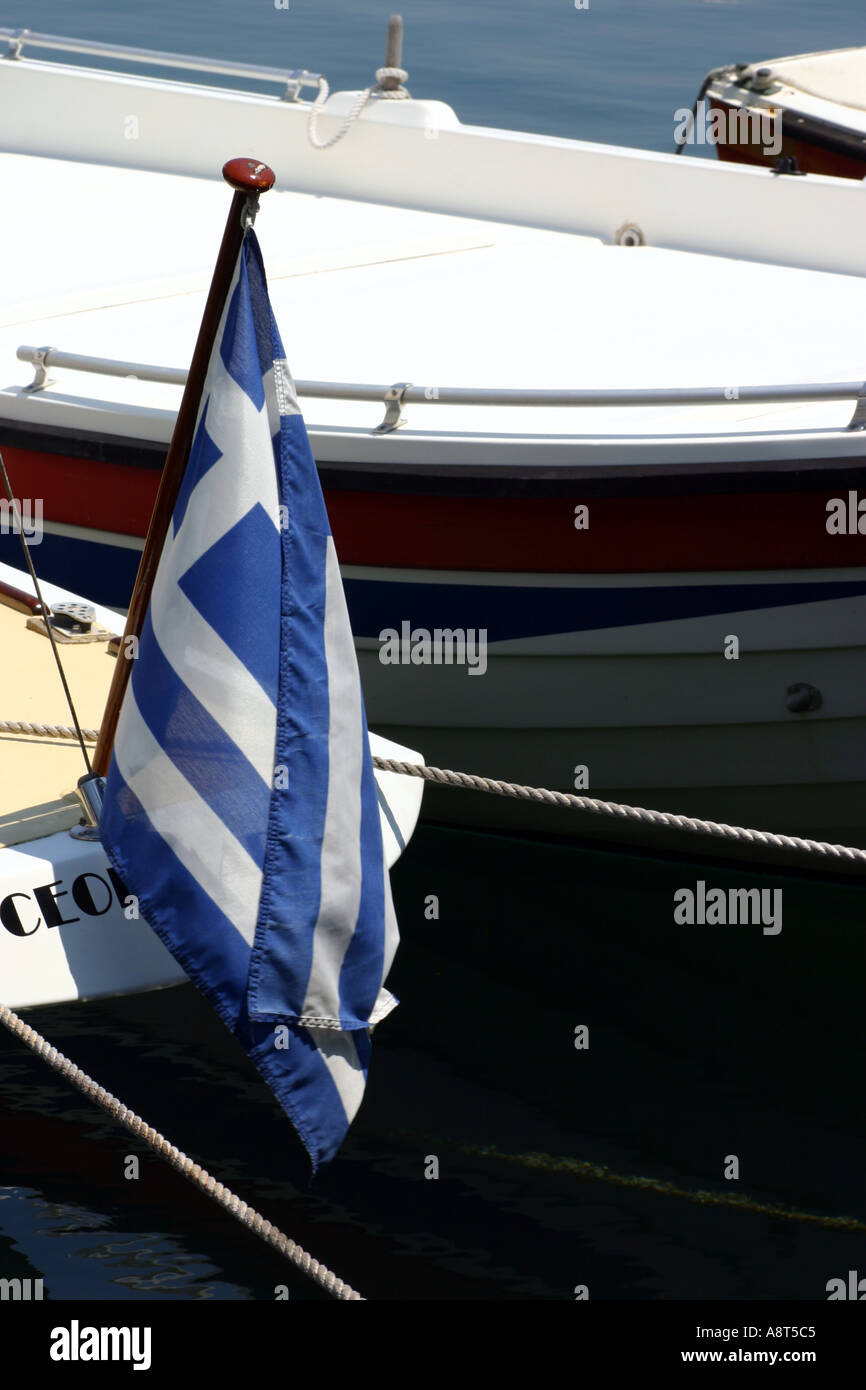 Greek Flag on Boat Stock Photo - Alamy
