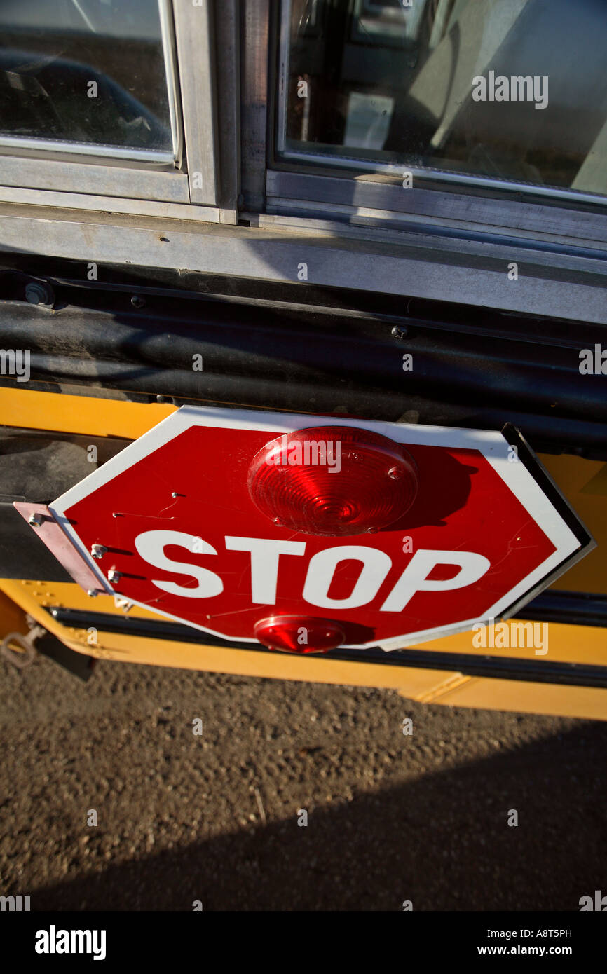 Stop sign on school bus Stock Photo - Alamy