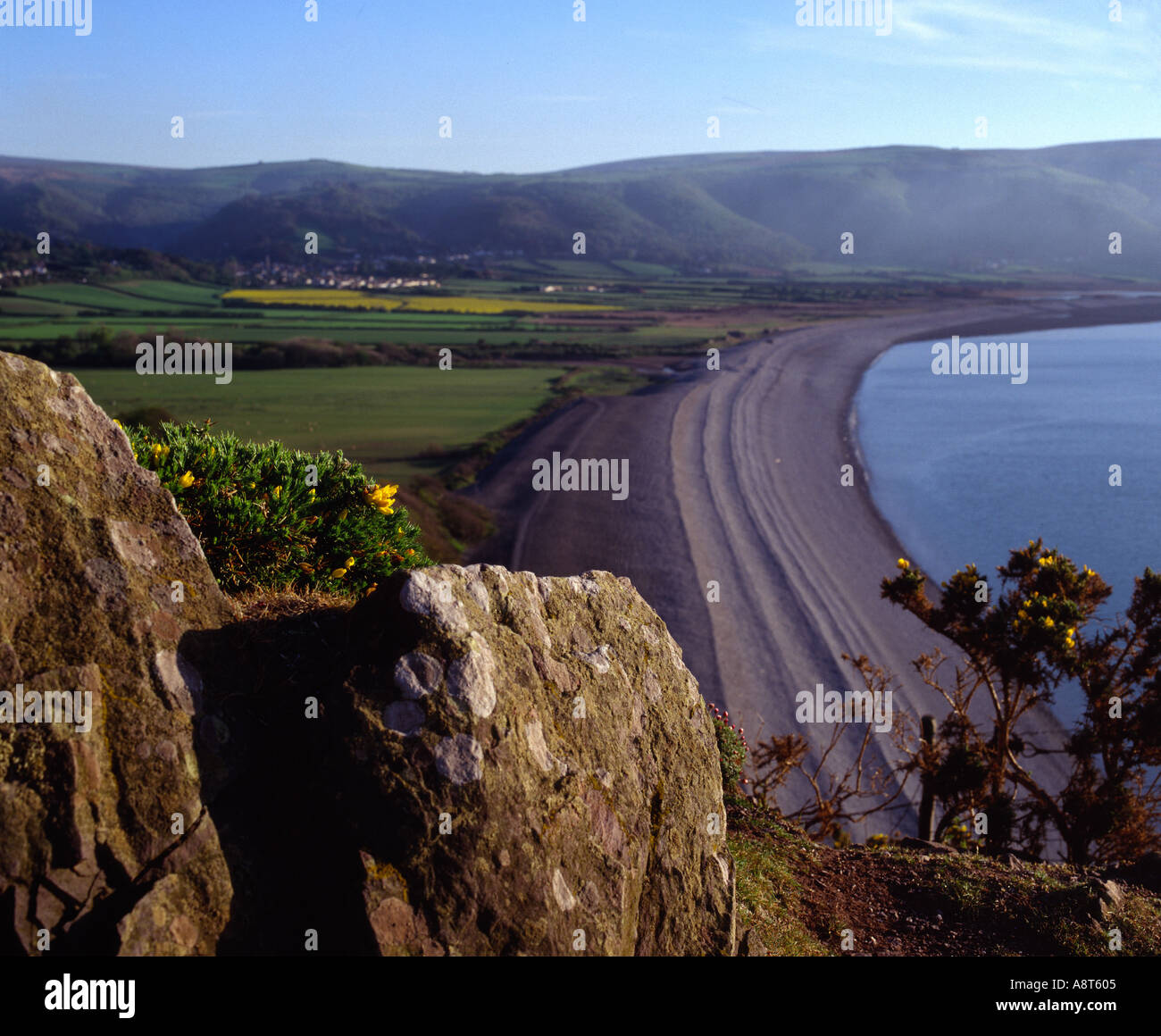porlock pebble beach headland devon Stock Photo - Alamy