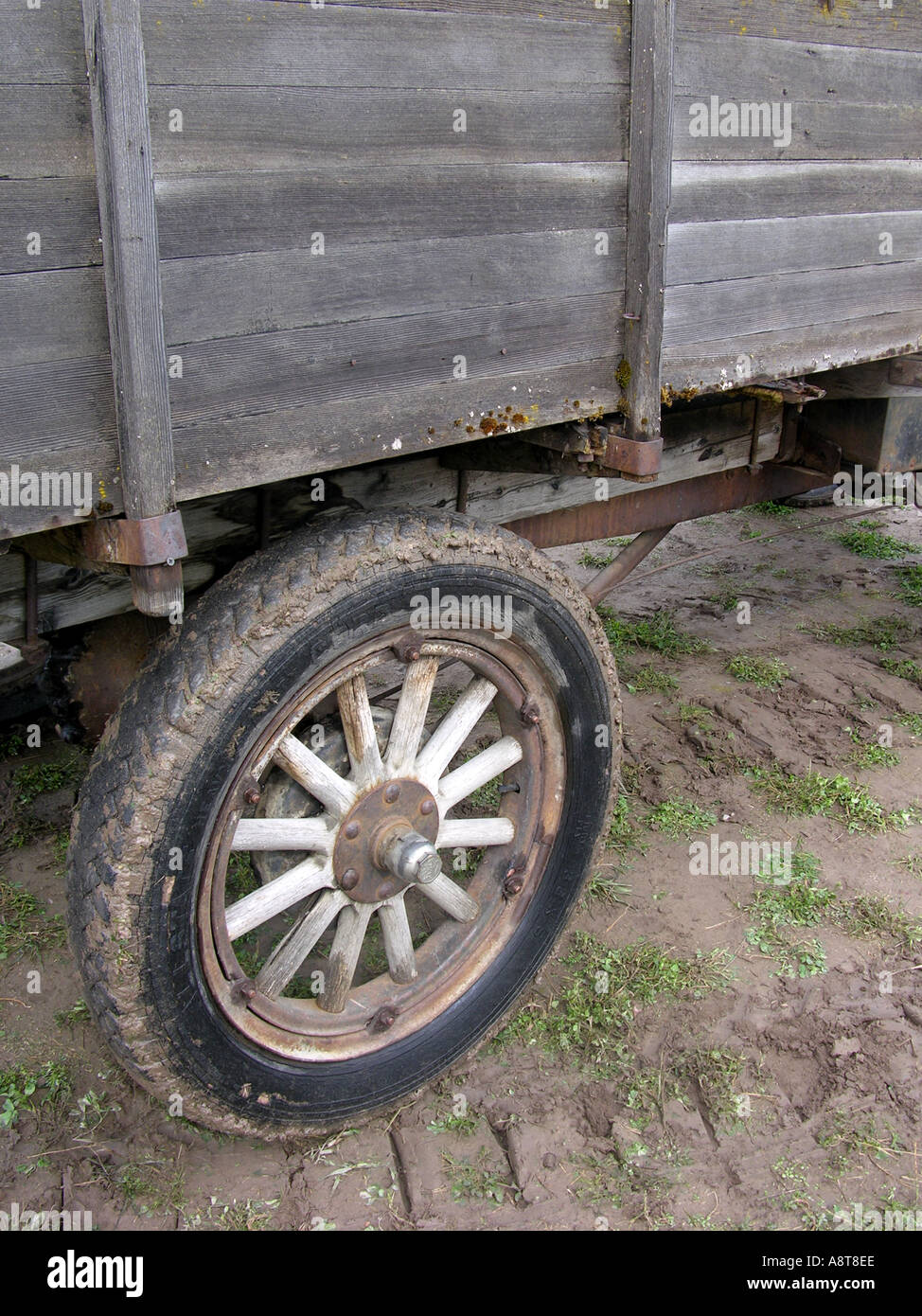Antique wooden wheel on old truck Stock Photo - Alamy